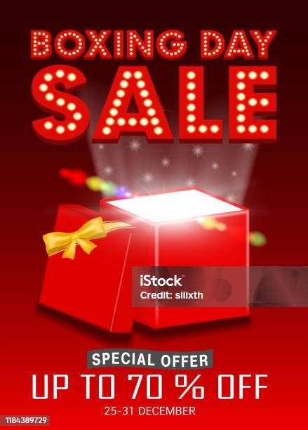 기프트 박스 오픈 프로모션 포스터와 함께 복싱 데이 세일 권투 스포츠에 대한 스톡 벡터 아트 및 기타 이미지 권투 스포츠