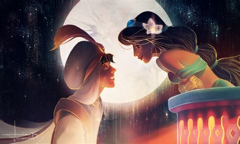 Aladdin Disney Jasmine Cartoon Moon Love Romantic Night Wallpapers