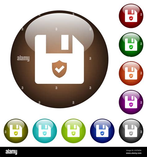 Protected File White Icons On Round Color Glass Buttons Stock Vector