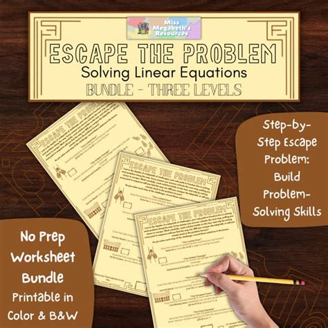 Escape The Problem Differentiated Worksheet Bundle Solving Linear