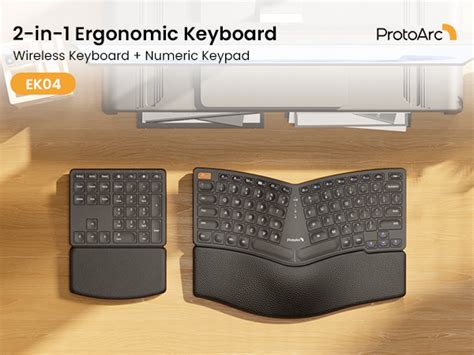 Ek04 Wireless Split Ergonomic Keyboard With Wrist Rest Numeric Keypad
