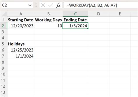 excel how to add working days to a date