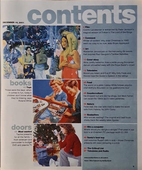 Sunday Times Culture Magazine December 16th 2001 Uk