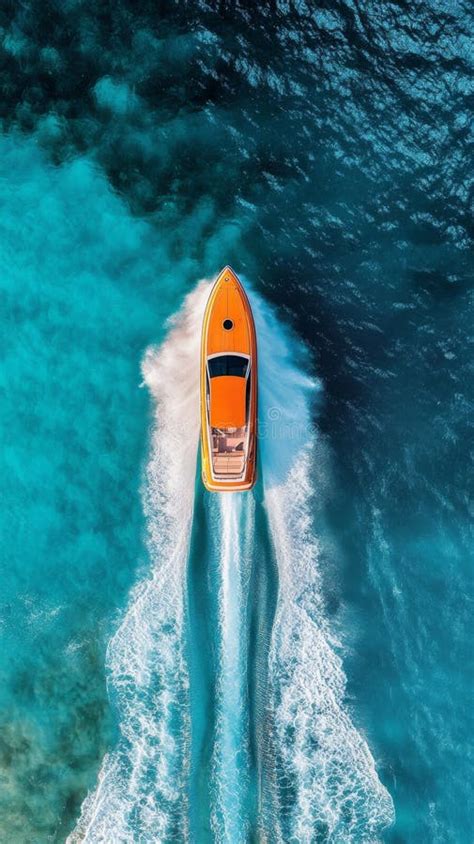 Aerial View Of Luxury Speedboat On Turquoise Ocean Adventure Concept