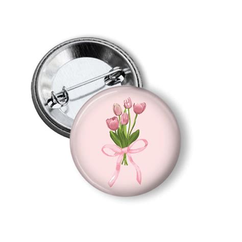 Tulip Bouquet Handmade Pin Button Pink Flowers Cute Ts