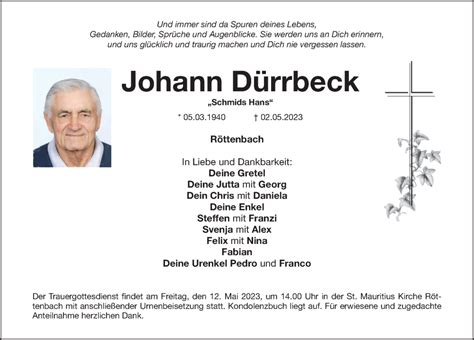 Traueranzeigen Von Johann Dürrbeck Trauer Nn De