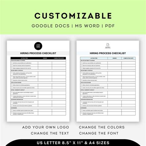 Hiring Process Checklist Template Employee Recruitment Etsy