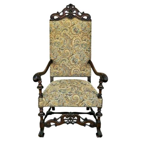 Antique Italian Renaissance Revival Style Carved Walnut Throne Chair