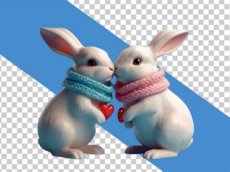Premium Psd Two Small Easter Bunnies With Scarf Are Kiss