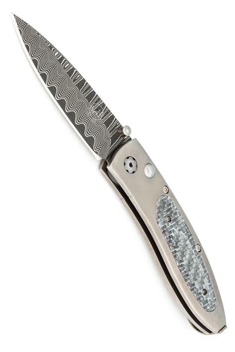 William Henry Monarch Streak Titanium Silver Carbon Fiber Wave Damascus Blade Knifegeek