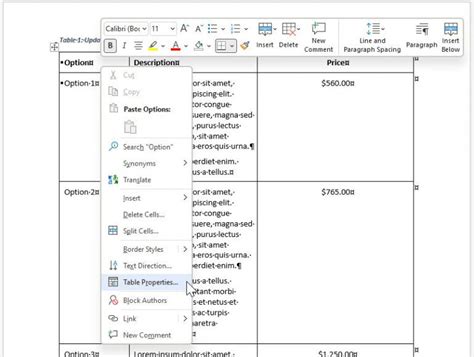 how to prevent a split table in word excel at work