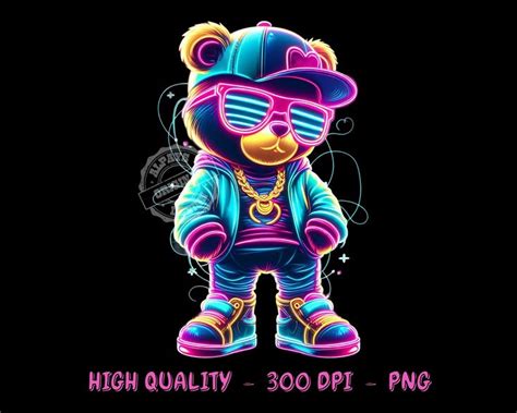Neon Teddy Bear Png For Shirt Design Digital Printing For Colorful Png