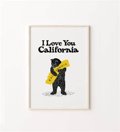 California Bear Hug Print Yellow California Bear Illustration Poster