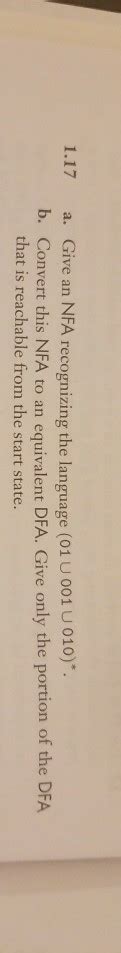 solved 1 17 a give an nfa recognizing the language 01 u