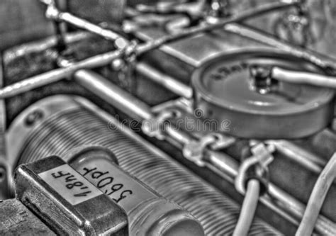 Inside View Of High Frequency Power Amplifier In Black And White Stock
