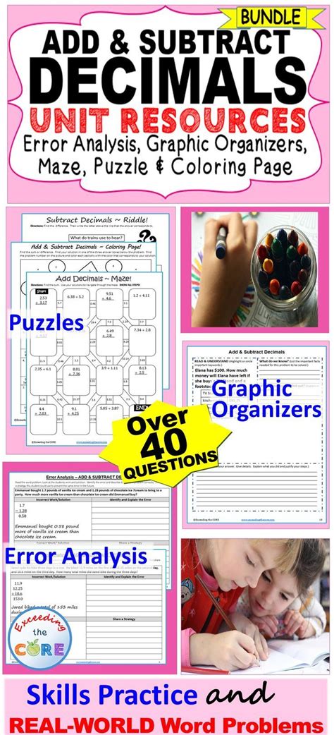 Add And Subtract Decimals Bundle Error Analysis Graphic Organizers Puzzles Elementary School