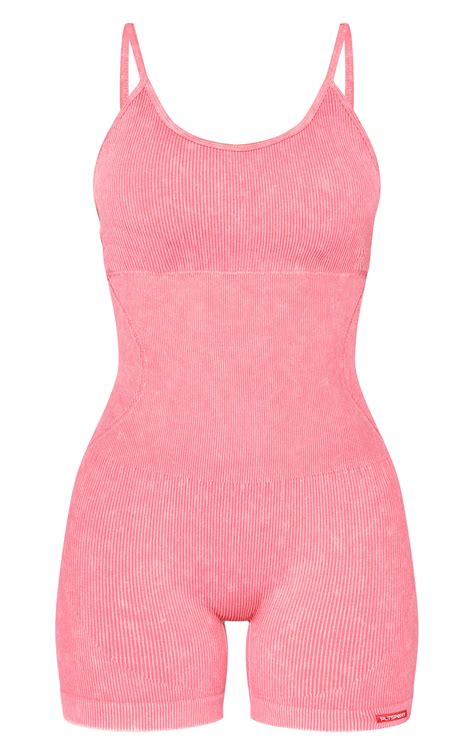 Plt Sport Raspberry Acid Wash Seamless Gym Unitard Activewear