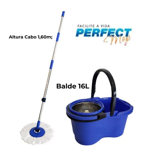 Balde Perfect Mop Pro 360° Giratório Limpeza Geral Esfregão 16 Litros