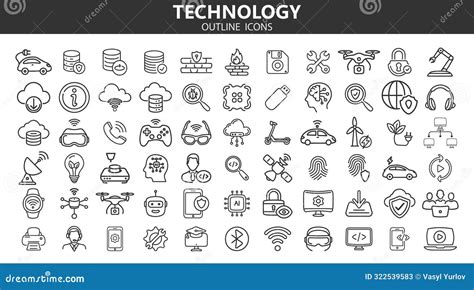 Technology Icon Set Outline Style Vector Illustration Stock Vector