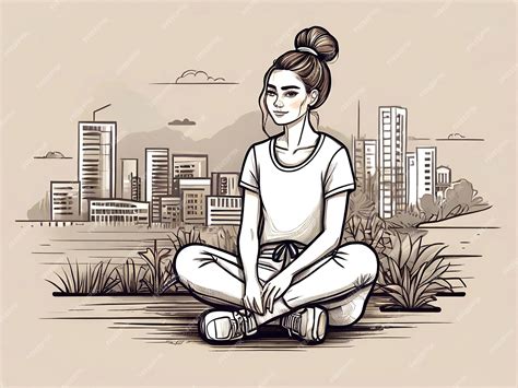Premium Vector A Drawing Of A Girl Sitting On A Bench With A City In