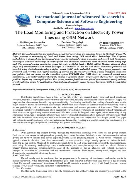 the load monitoring and protection on electricity power lines using gsm