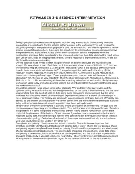 Pitfalls In 3 D Seismic Interpretation Docx