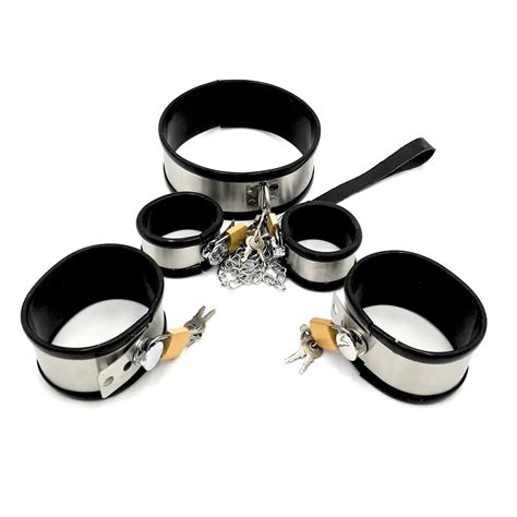 Stainless Steeel Handcuffs Ankle Cuffs Slave Neck Collar Metal Chain Sex Adult Collars Bdsm