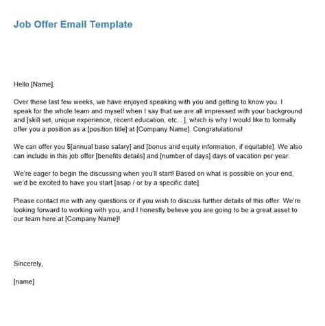 Email Template To Offer A Job