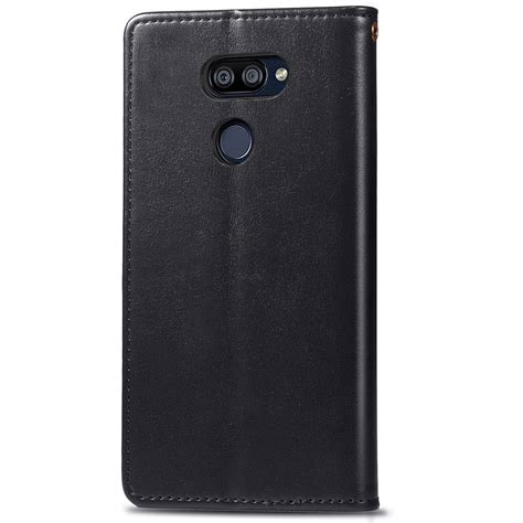 For LG K40S Retro Solid Color Leather Buckle Phone Case With Lanyard Photo Frame Card Slot