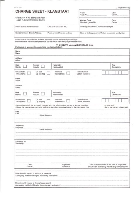 J15 Blank G S 1201 J 15 81801118 Charge Sheet Klagstaat Case