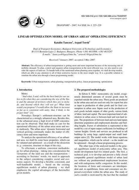 Pdf Linear Optimization Model Of Urban Areas Operating Efficiency
