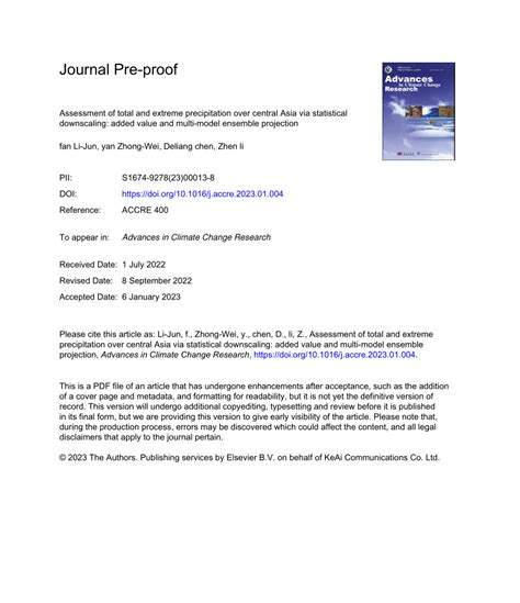 Pdf Assessment Of Total And Extreme Precipitation Over Central Asia Via Statistical