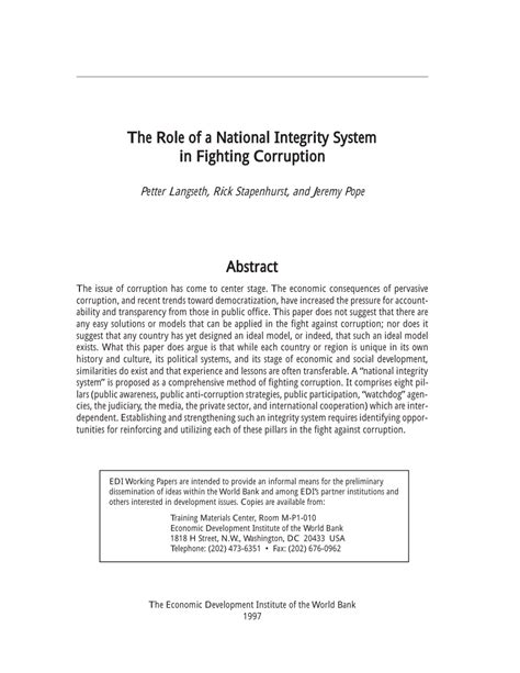 Pdf The Role Of A National Integrity System In Fighting Corruption