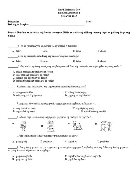 Third Periodical Test Pe Pdf