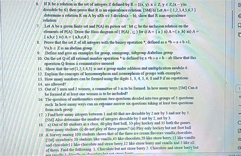 6 If R Be A Relation In The Set Of Integers Z Defined By R X Y X Z Y E Zx Yis Divisible
