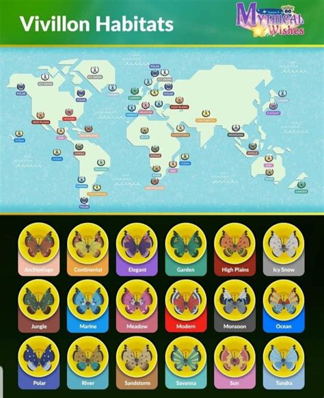 Vivillon Habitats And Colors Map