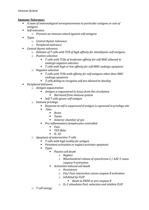 Immune Tolerance Lecture Notes Immune System Immune Tolerance A
