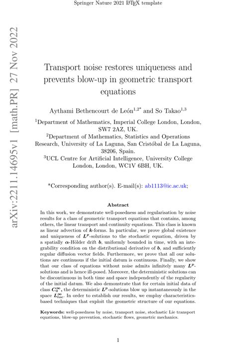 Pdf Transport Noise Restores Uniqueness And Prevents Blow Up In Geometric Transport Equations
