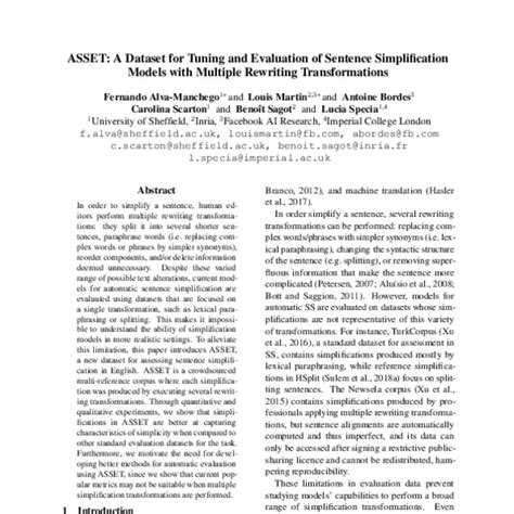 Asset A Dataset For Tuning And Evaluation Of Sentence Simplification Models With Multiple