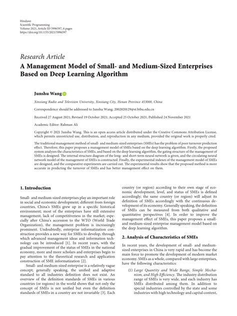 Pdf A Management Model Of Small And Medium Sized Enterprises Based On Deep Learning Algorithm