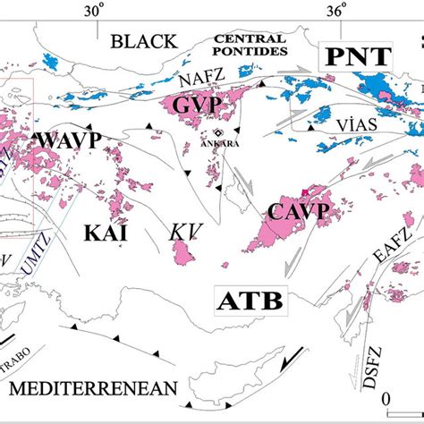 Tectonic Map Of Anatolia And Distribution Of The Cenozoic Magmatic