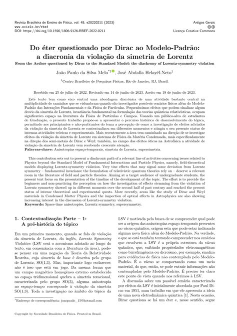 Pdf Do éter Questionado Por Dirac Ao Modelo Padrão A Diacronia Da Violação Da Simetria De