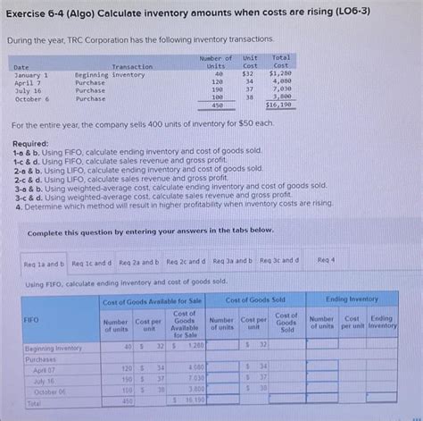 solved exercise 6 4 algo calculate inventory amounts when
