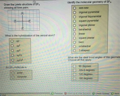 Solved Draw The Lewis Structure Of Sf Showing All Lone Chegg Com My