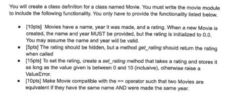 Solved You Will Create A Class Definition For A Class Named Chegg