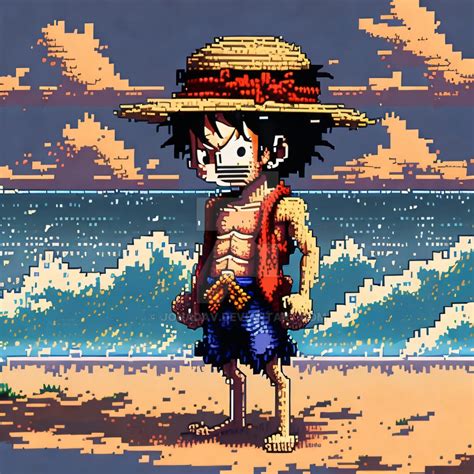 One Piece Luffy Pixel Art On The Beach By Jonadav On Deviantart