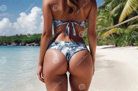A Beautiful Bikini Woman With Shaped Buttocks On A Tropical Beach Stock