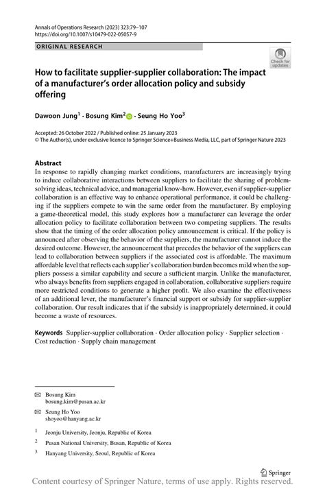 How To Facilitate Supplier Supplier Collaboration The Impact Of A Manufacturers Order