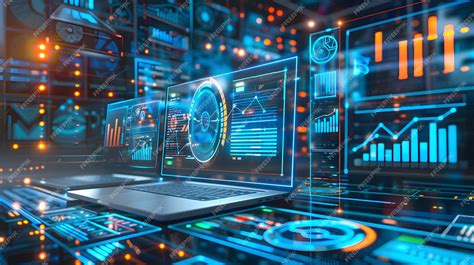 Hightech Workspace With Digital Interface And Futuristic Data Analytics Display Premium Ai