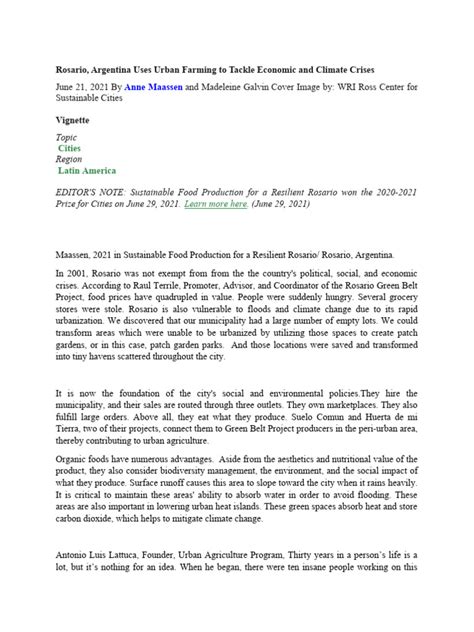 Edited Sustainable Food Production For A Resilient Rosario Pdf